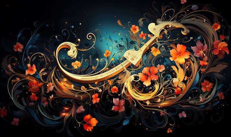 Abstract Colorful Musical Background with Notes, Instruments. Stock ...