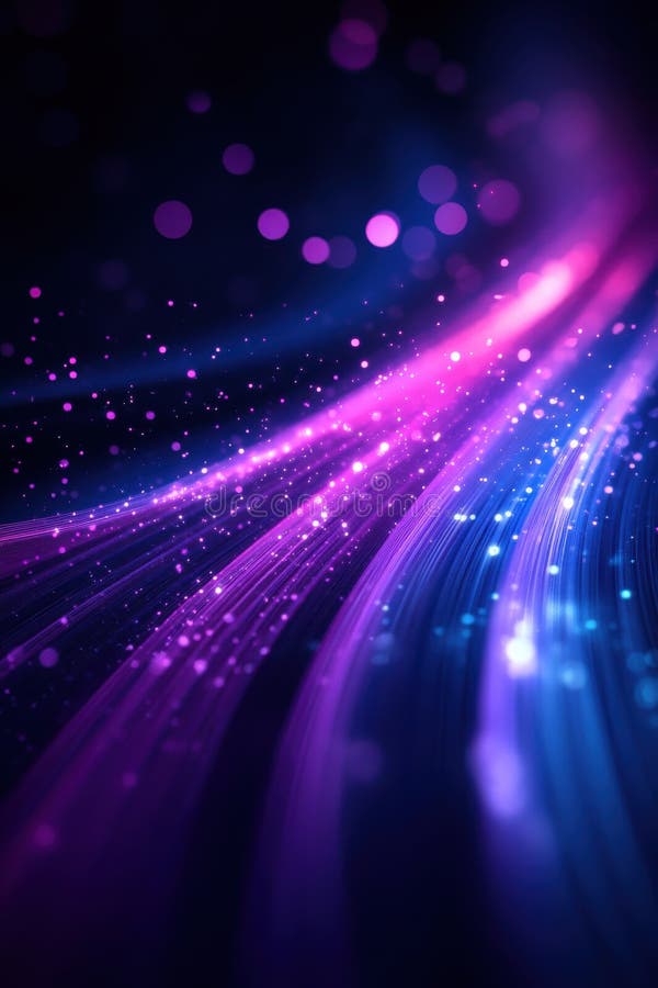 Abstract Colorful Neon Light Rays with Glowing Particles in Motion ...