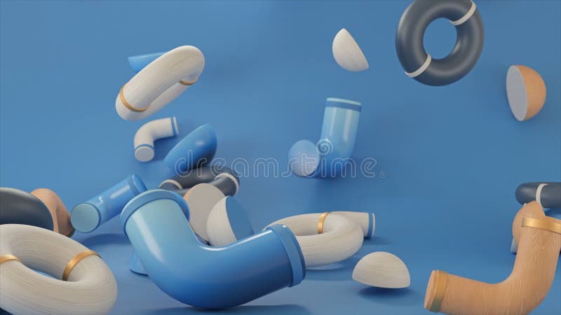 Abstract Colorful Objects Falling Down Isolated on Blue Background ...
