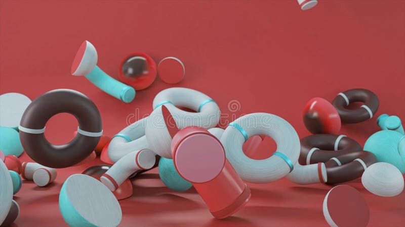 Abstract Colorful Objects Falling Down Isolated on Blue Background ...