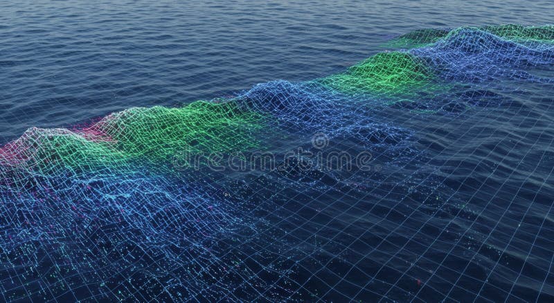 Abstract Colorful Ocean Wave with Glowing Particles Stock Illustration ...