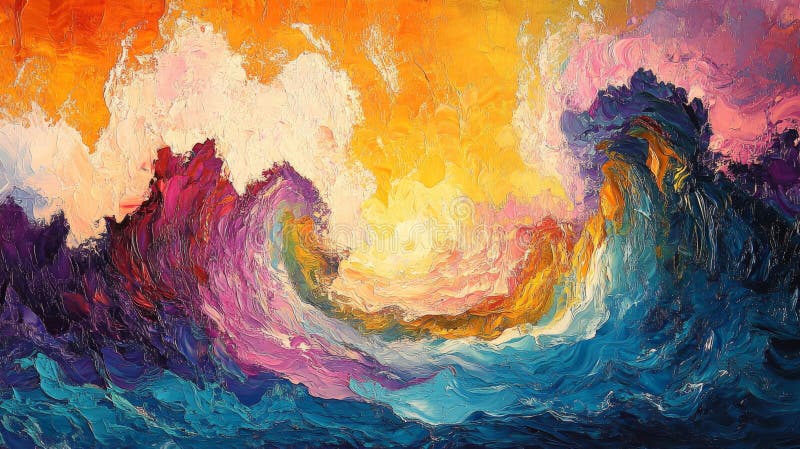 Abstract Colorful Ocean Wave Painting Stock Illustration - Illustration ...