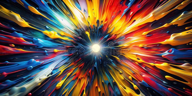 Abstract Colorful Paint Explosion Radiating from Central Light Source ...