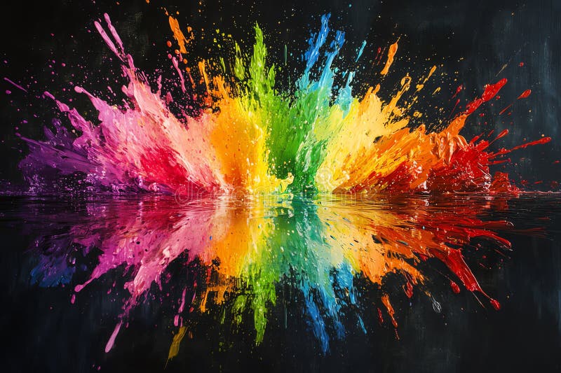 Abstract Colorful Paint Explosion with Reflection Stock Illustration ...