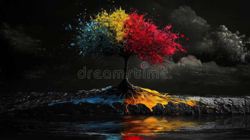 Abstract Colorful Paint Splash Tree at Night Stock Illustration ...