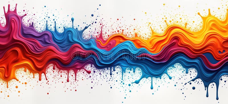 Abstract Colorful Paint Splashes Flow Down on White Background. Vivid ...