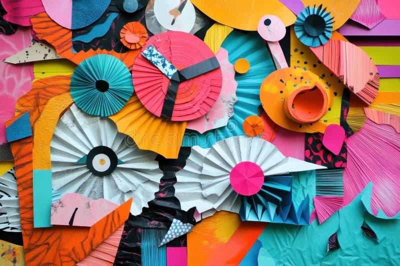 Abstract Colorful Paper Collage with Geometric Shapes and Patterns ...