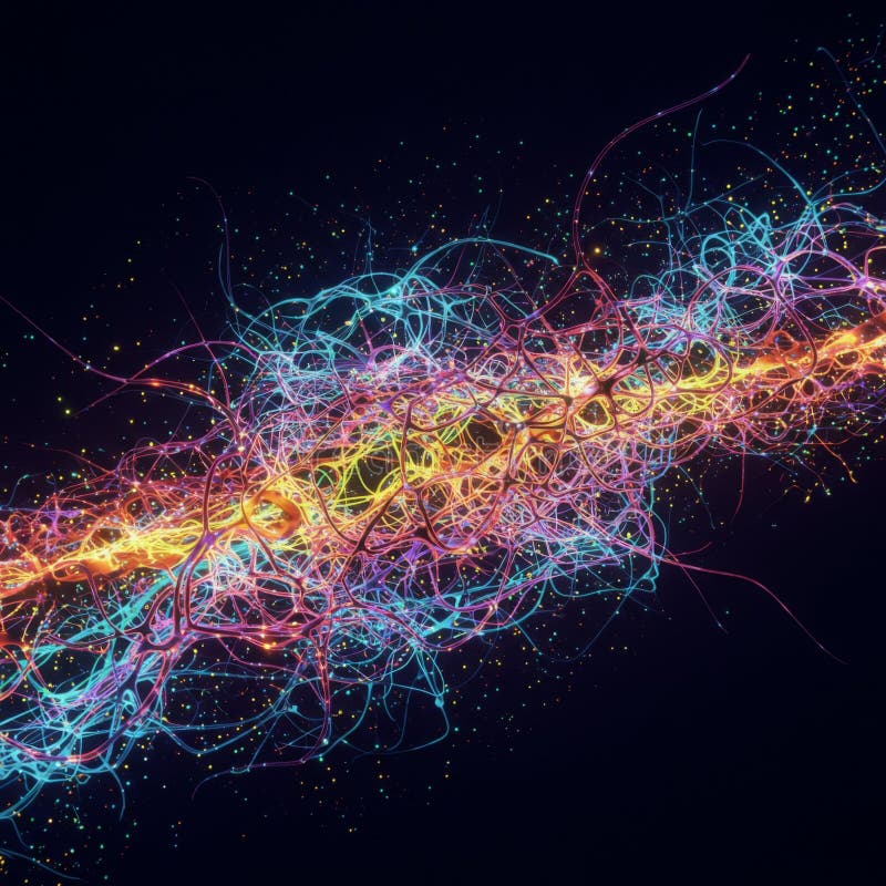 Abstract Colorful Particle Flow on Dark Background Stock Illustration ...