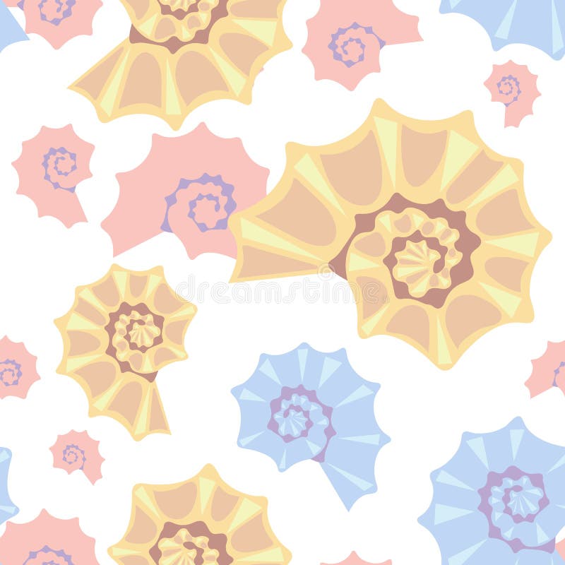 Abstract Colorful Pastel Sea Shells on a White Background. Seamless ...