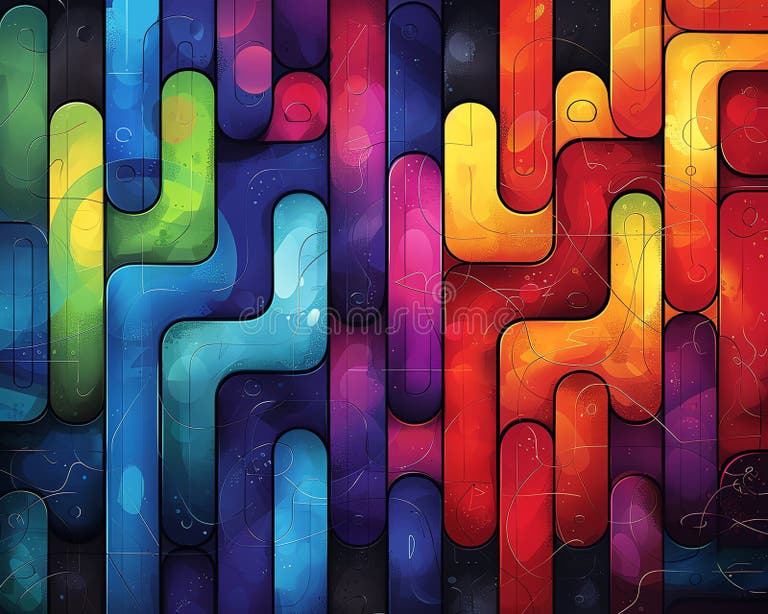 Abstract Colorful Pattern with Interlocking Curved Shapes and Swirls ...