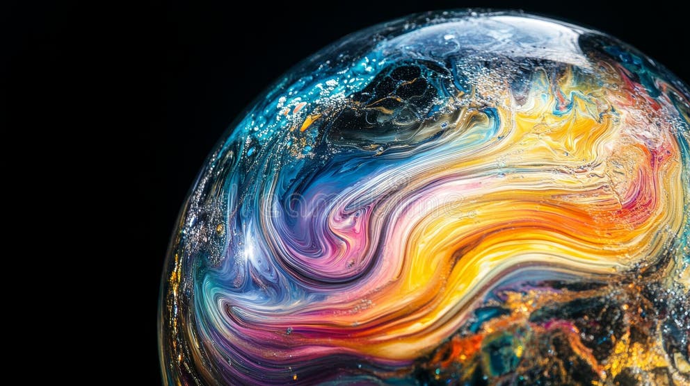 Abstract Colorful Planet Background with Bubble Texture and Wavy Lines ...