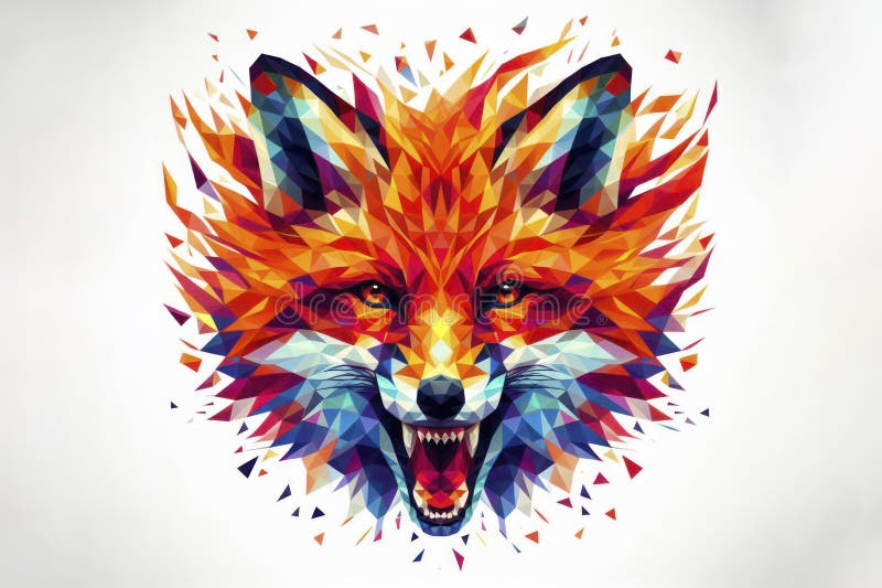 Abstract Colorful Polygon Fox Fierce on Fire on a White Background. Ai ...