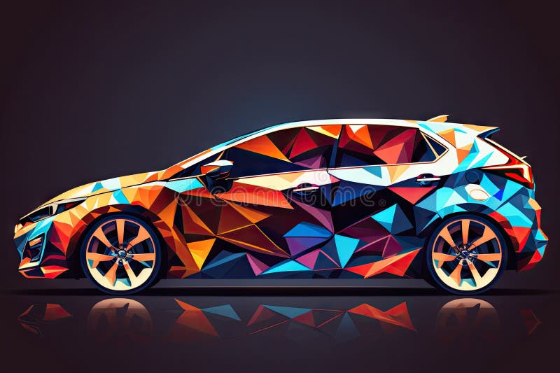 Abstract Colorful Polygon Modern Car on a Black Background. Ai ...