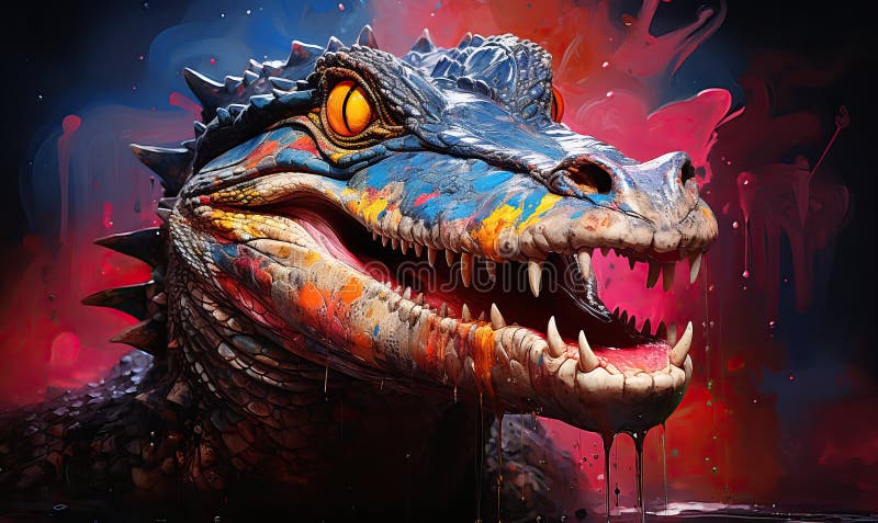 Abstract, Colorful Portrait of a Crocodile on a Colored Background ...