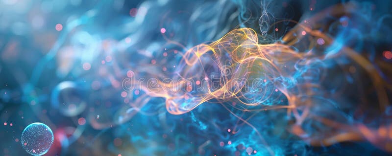 Abstract Colorful Quantum Mechanics Concept with Glowing Particles and ...