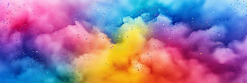 Abstract Colorful Rainbow Background with Fluffy Clouds, Sparkling ...