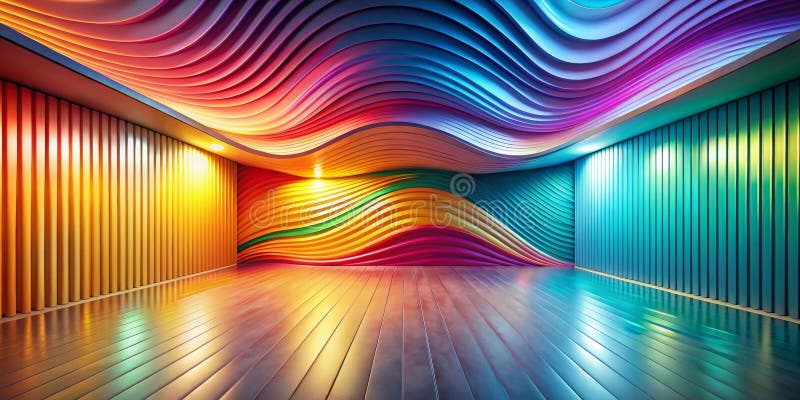 Abstract Colorful Room with Wave Patterned Walls and Ceiling ...