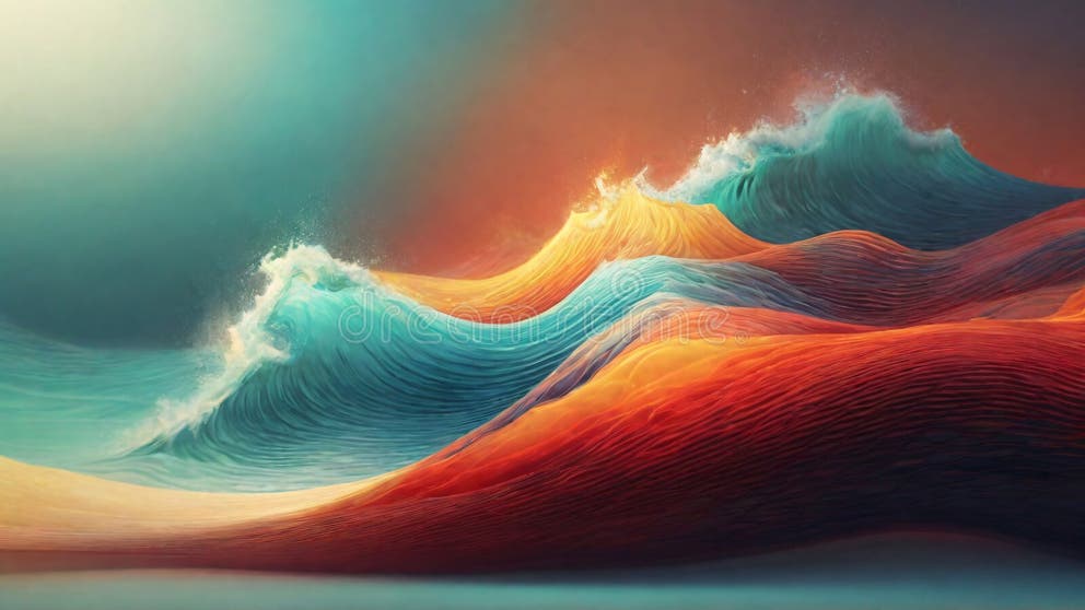 Abstract Colorful Sea Wave Background, 3d Render Stock Illustration ...
