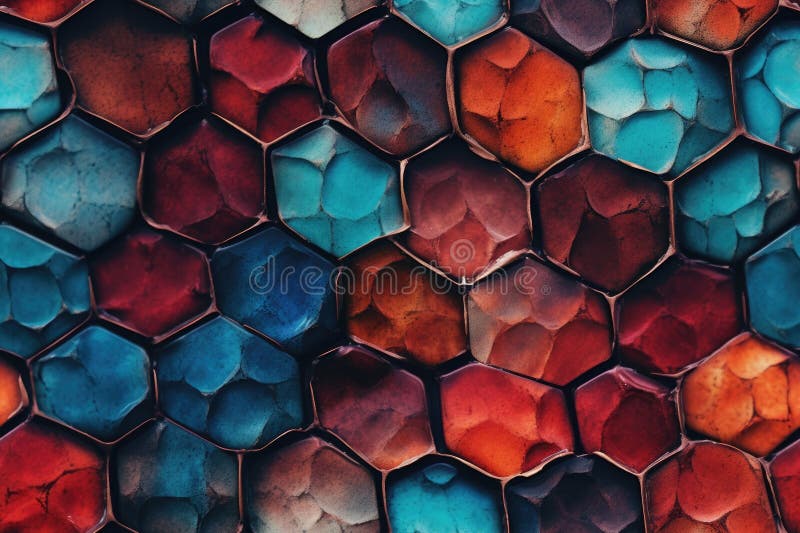 Abstract Colorful Seamless Pattern of Hexagon Scales. Generative AI Stock Illustration ...