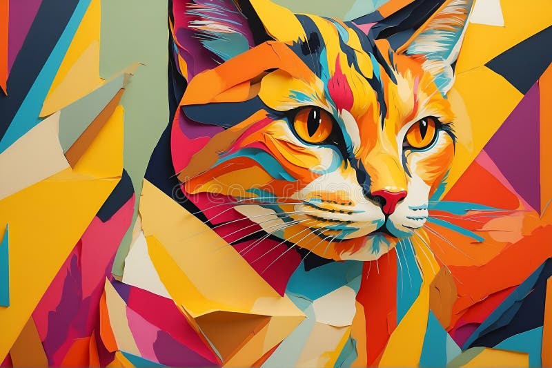 Abstract Colorful Shapes Stylized Cat Expressionism Art Style Stock ...