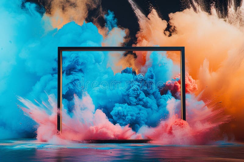 Abstract Colorful Smoke Explosion with Frame Stock Illustration ...