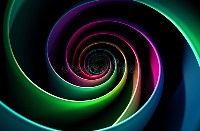 Abstract Colorful Spiral on Black Background, Computer Generated ...