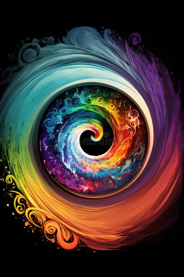 Abstract Colorful Spiral on Black Background, Vector Art Illustration ...