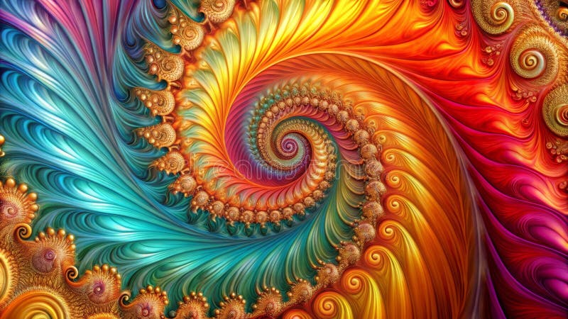 Abstract Colorful Spiral Swirl Pattern with Golden Accents. Generative ...