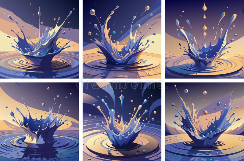Abstract Colorful Splash with Crown-Shaped Water Droplets from Impact ...