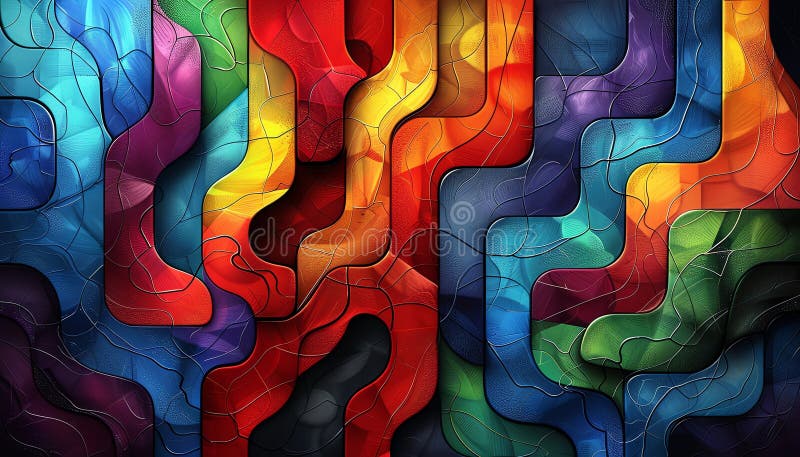 Abstract Colorful Stained Glass Pattern with Wavy Lines and Curved ...