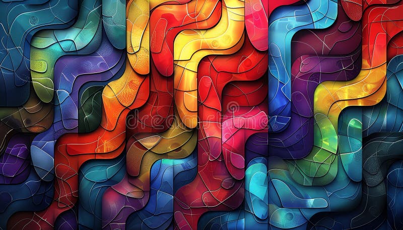 Abstract Colorful Stained Glass Pattern with Wavy Lines and Geometric ...