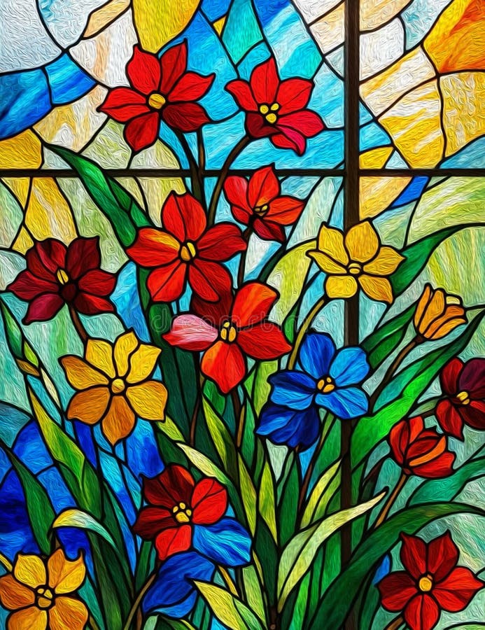 Abstract Colorful Stained Glass Window. Botanical Pattern Stock ...