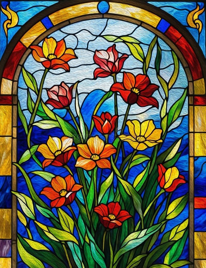 Abstract Colorful Stained Glass Window. Botanical Pattern Stock ...