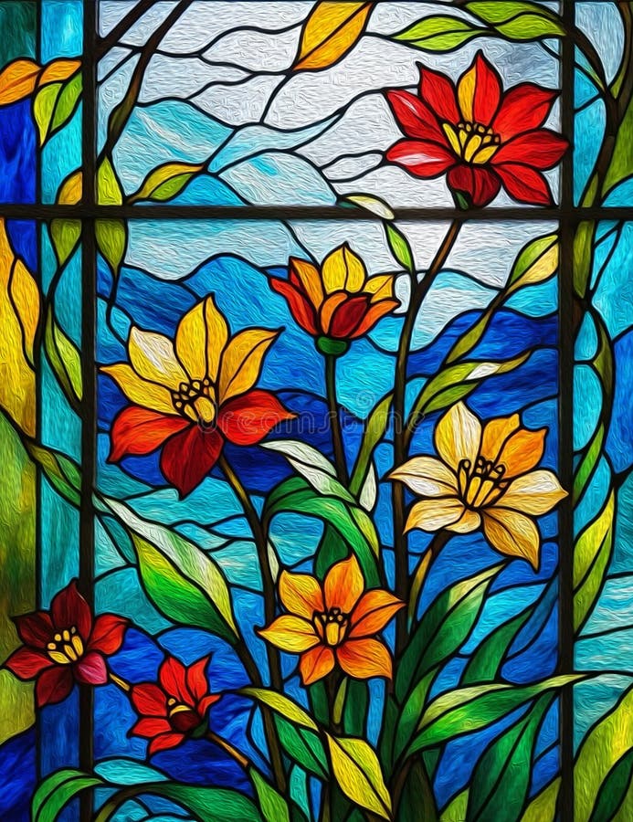 Abstract Colorful Stained Glass Window. Botanical Pattern Stock ...