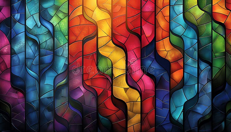 Abstract Colorful Stained Glass Window with Geometric Shapes and Wavy ...