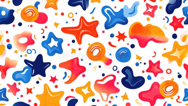 Abstract Colorful Star and Blob Pattern in Red, Orange, and Blue ...