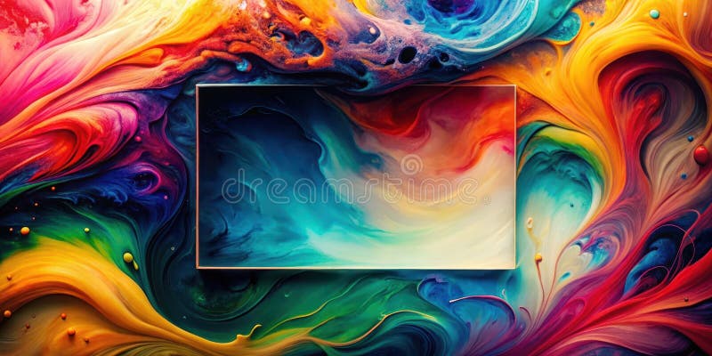 Abstract Colorful Swirl Painting with a Rectangular Frame for Design ...
