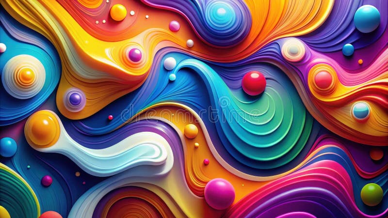 Abstract Colorful Swirling Forms with Vibrant Spheres and Circular ...