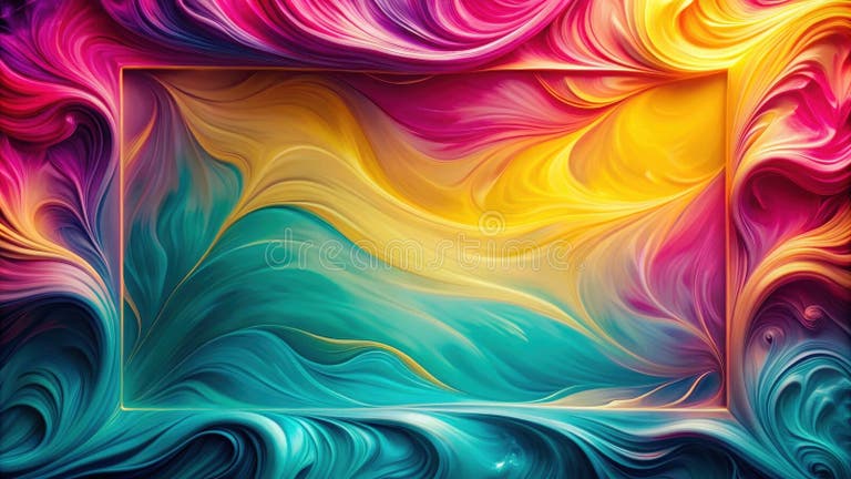 Abstract Colorful Swirling Paint with a Rectangular Frame for Design and Decoration. Generative ...