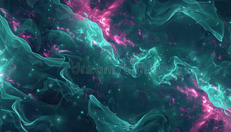 Abstract Colorful Swirls of Turquoise and Magenta Light Against a Dark ...