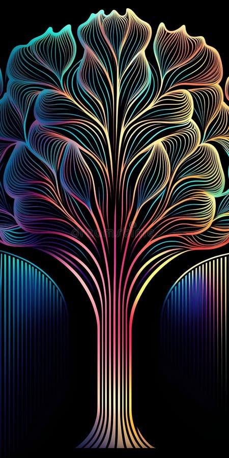 Abstract Colorful Tree on Black Background. Vector Illustration for ...