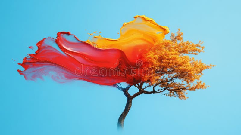 Abstract Colorful Tree with Paint Splatter on Blue Stock Illustration ...