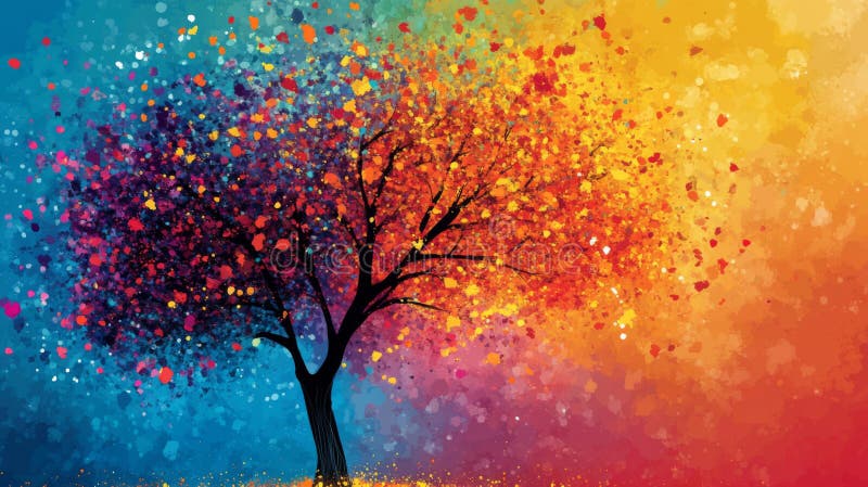 Abstract Colorful Tree with Vibrant Paint Splatter Stock Illustration ...