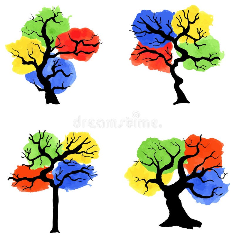 Abstract Colorful Trees with Splashes of Color Stock Vector ...