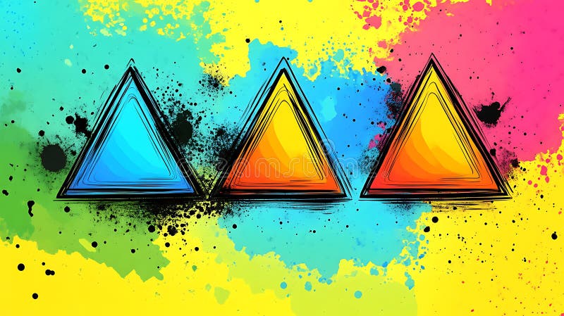 Abstract Colorful Triangles on a Splashed Background Stock Illustration ...