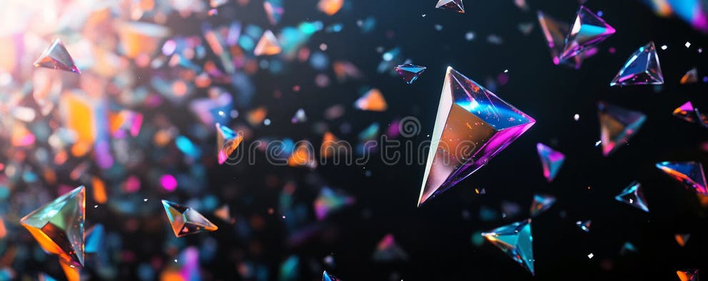 Abstract Colorful Triangular Crystals Falling Dark High Quality Image ...