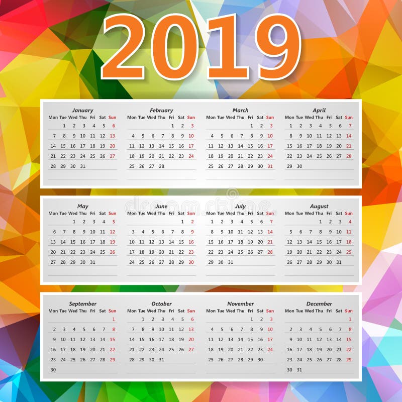 Abstract Colorful Triangular Polygonal 2019 Year Calendar Stock Vector ...