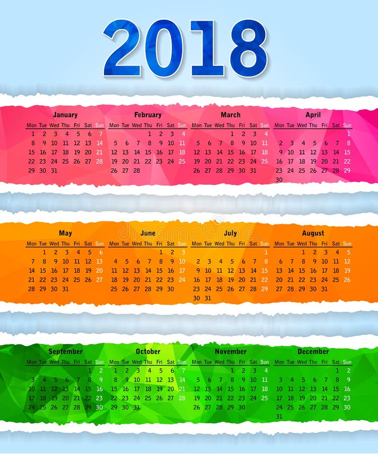 Colorful Triangular Torn Paper 2018 Year Calendar Stock Vector ...