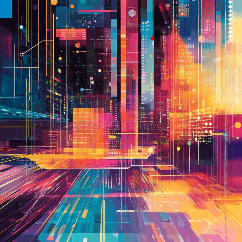 Abstract Colorful Urban Landscape with Dynamic Lights and Futuristic ...