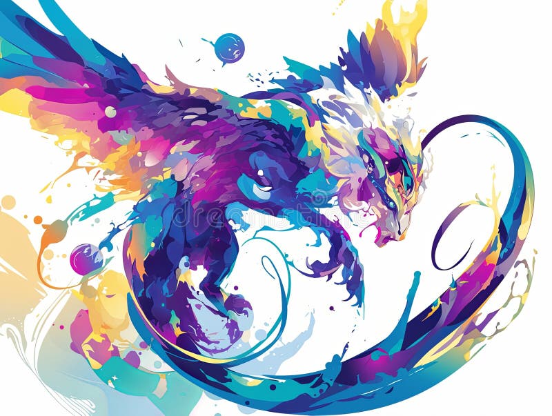 Abstract Colorful Vibrant Fantasy Creature, Dynamic Pose, Paint Splash ...